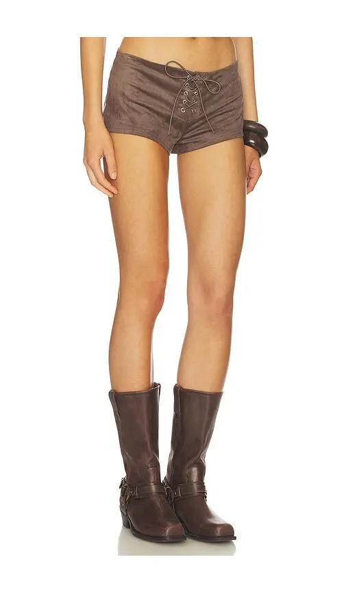 Superdown Faux Suede Lace-up Shorts - Grey