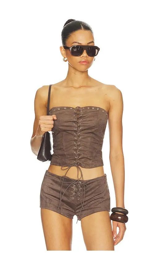 Superdown Faux Suede Corset Top - Grey