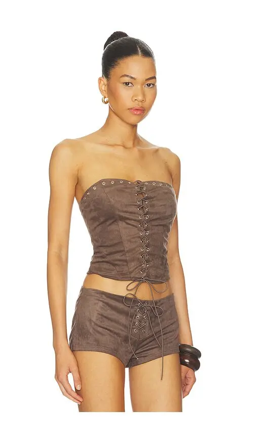 Superdown Faux Suede Corset Top With Lace-up Detail