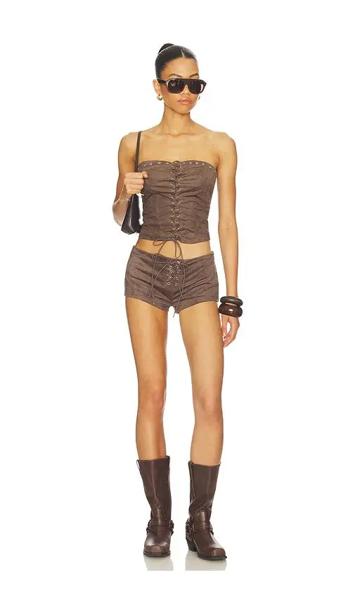 Superdown Faux Suede Corset Top With Lace-up Detail
