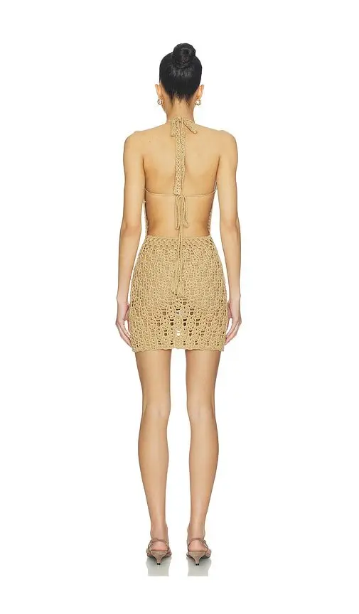 MORE TO COME Crochet Halterneck Mini Dress With Shell Embellishments