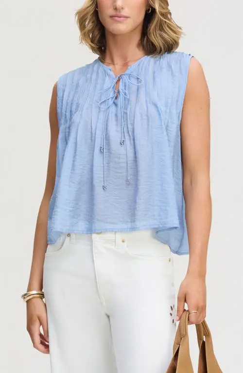 Sam Edelman Sleeveless Pintucked Tie Neck Top - Azure Blue
