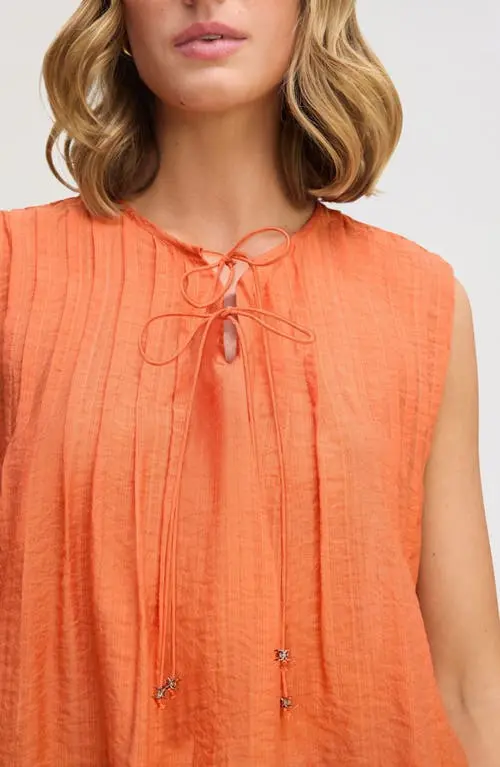 Sam Edelman Sleeveless Pintucked Tie Neck Top - Copper