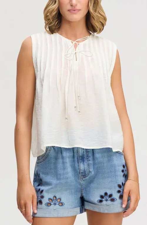 Sam Edelman Sleeveless Pintucked Tie Neck Top - Ecru