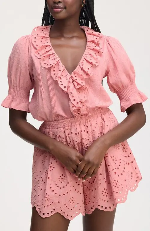 Sam Edelman Flounce Ruffle Cotton Top - Pink Rosa