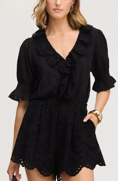 Sam Edelman Flounce Ruffle Cotton Top - True Black