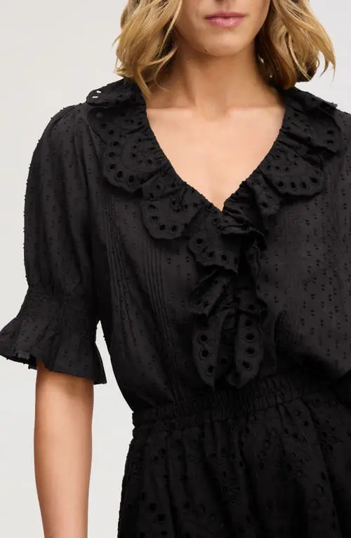 Sam Edelman Flounce Ruffle Cotton Top - True Black