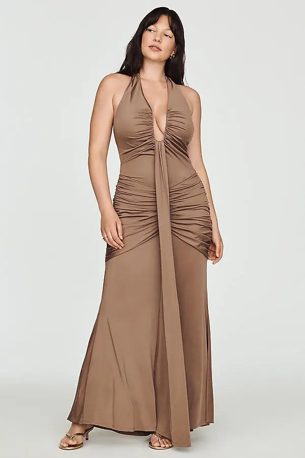 SIEMPRE Plunge Neck Maxi Dress