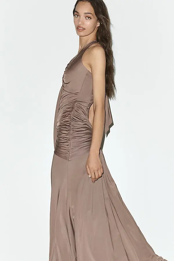 SIEMPRE Plunge Neck Maxi Dress