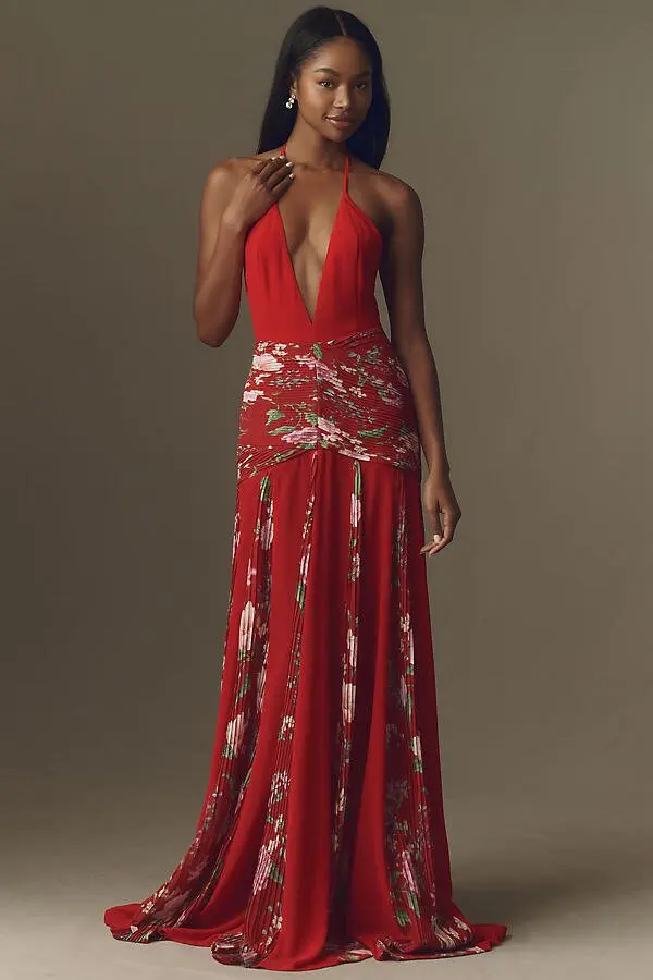 MUMA WORLD Floral Print Halterneck Maxi Dress