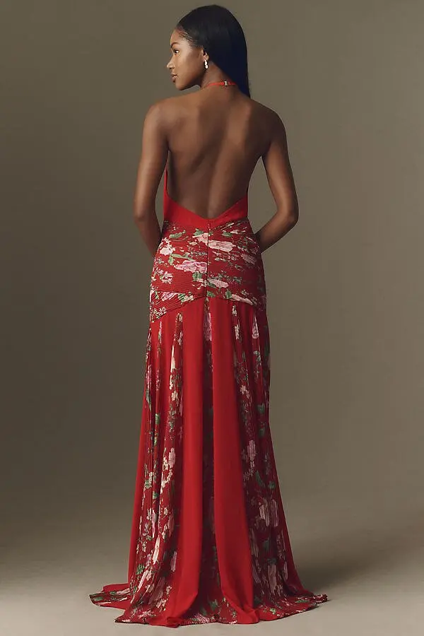 MUMA WORLD Floral Print Halterneck Maxi Dress