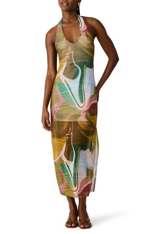 Steve Madden Jaslyn Halter Dress With Abstract Print And Side Slit