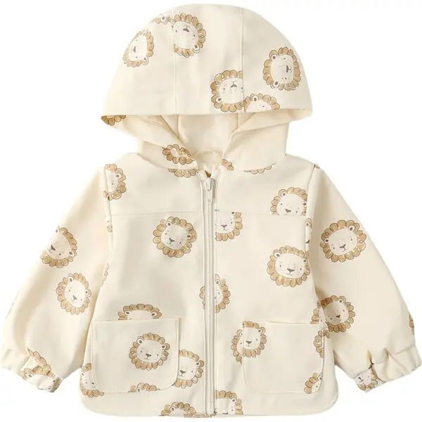 QUINCY MAE Lion Print Hooded Raincoat - Ecru