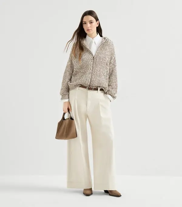 Brunello Cucinelli Silk-linen Blend Zip-up Cardigan With Hood - Grey