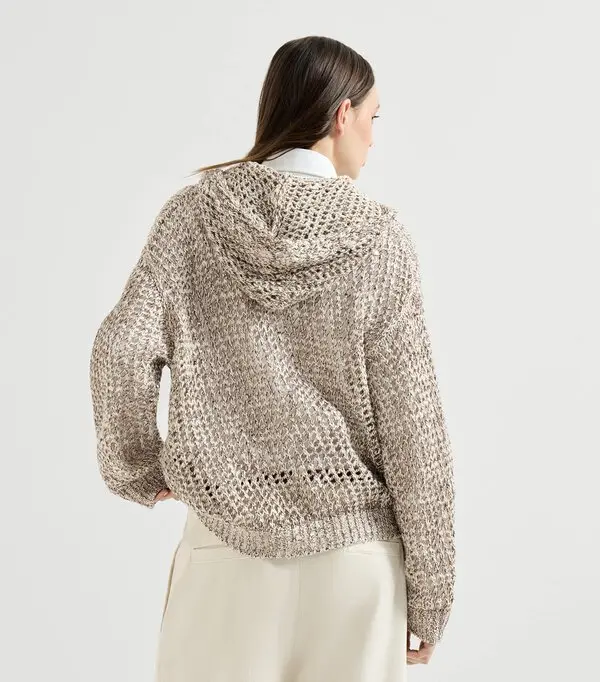 Brunello Cucinelli Silk-linen Blend Zip-up Cardigan With Hood - Grey