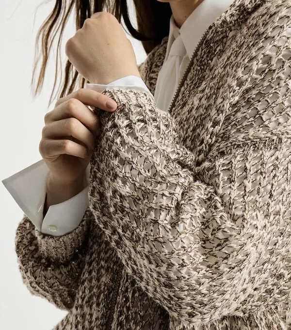 Brunello Cucinelli Silk-linen Blend Zip-up Cardigan With Hood - Grey