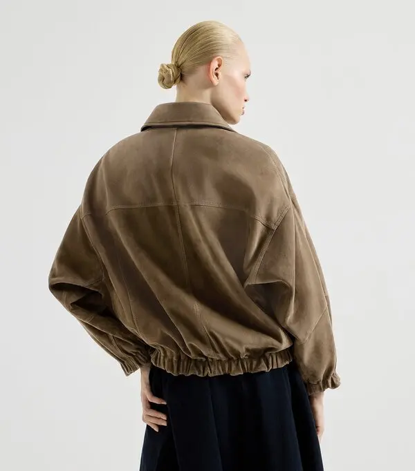 Brunello Cucinelli Suede Bomber Jacket - Green