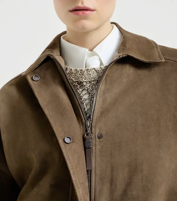Brunello Cucinelli Suede Bomber Jacket - Green