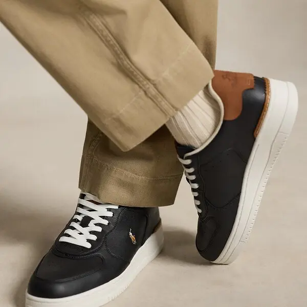 Ralph Lauren Masters Court Leather Sneakers - Black/tan