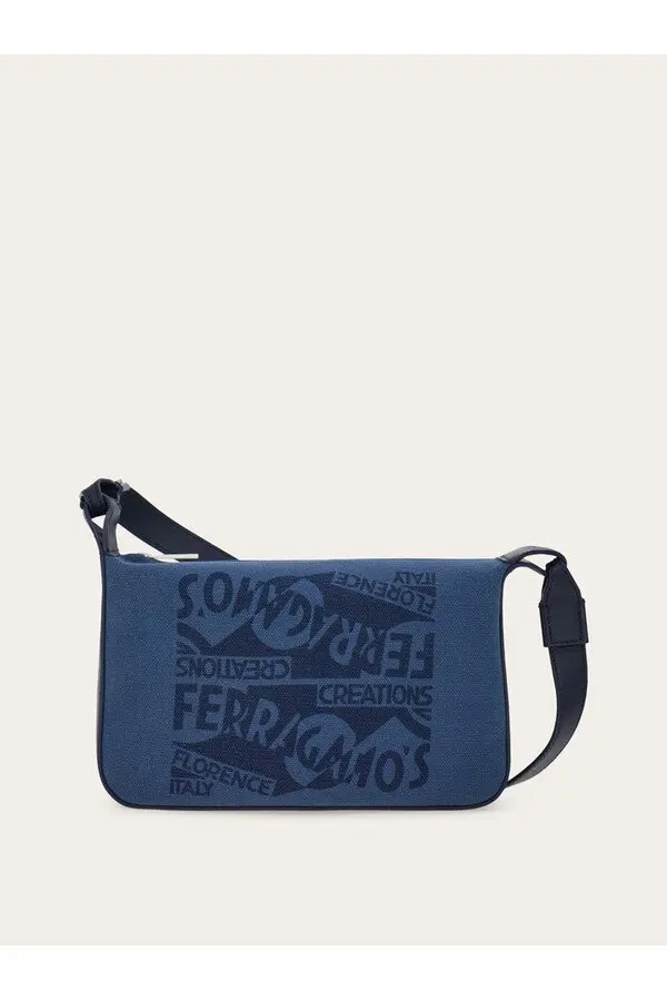 FERRAGAMO Canvas And Calfskin Shoulder Bag With Logo - Black