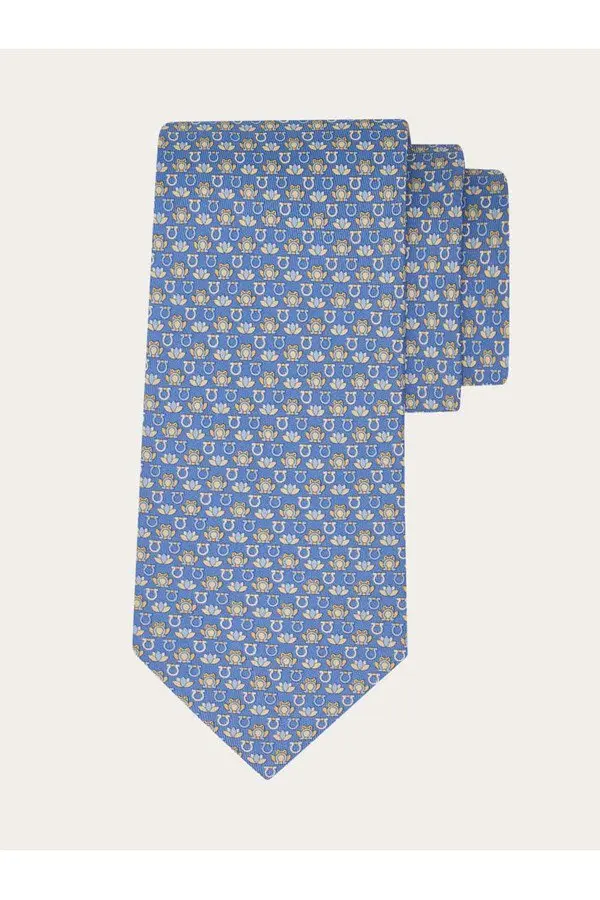 FERRAGAMO Frog Print Silk Neck Tie - Blue