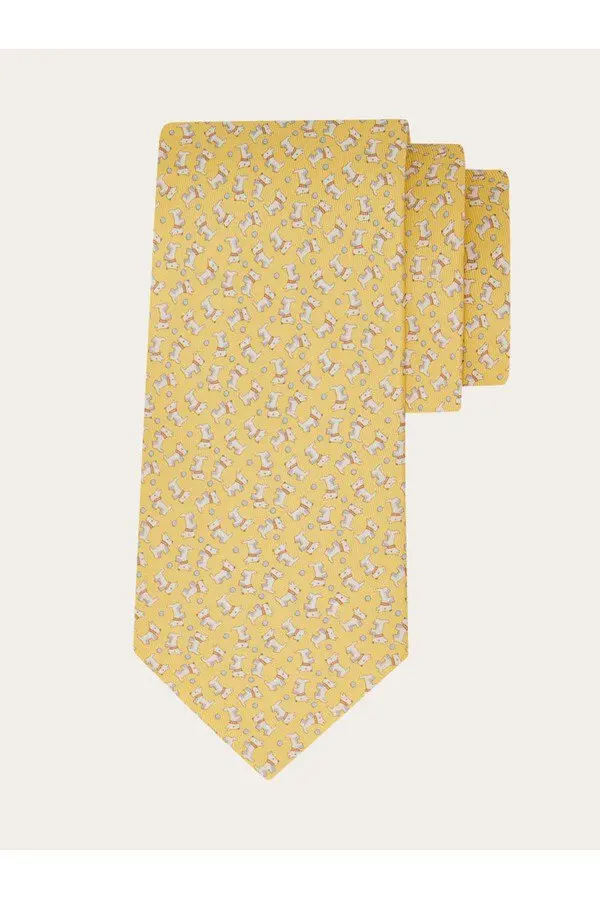 FERRAGAMO Charlie Print Silk Neck Tie - Yellow