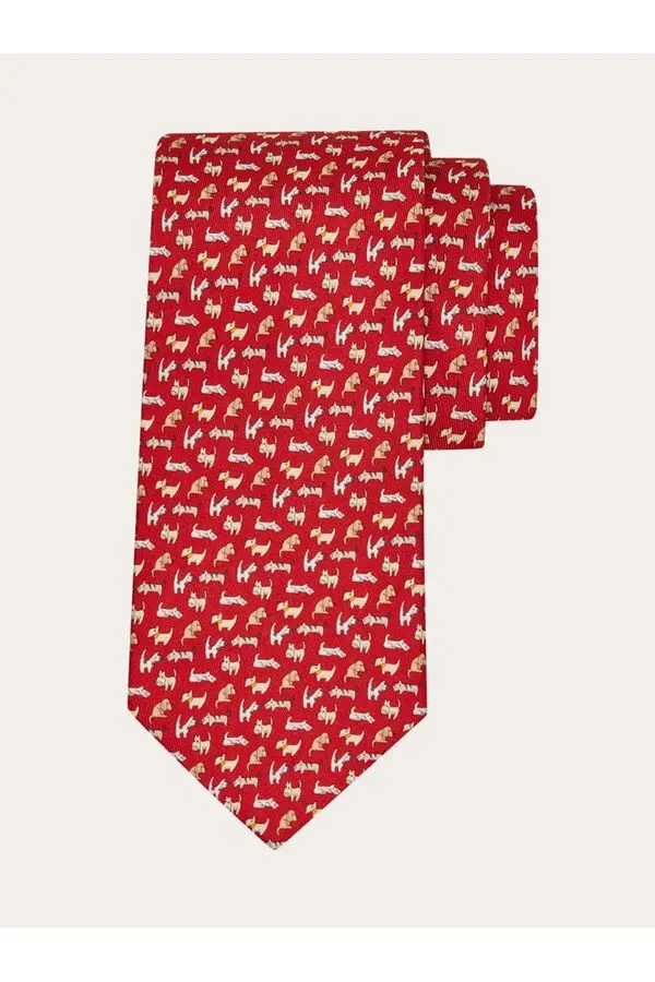 FERRAGAMO Printed Silk Neck Tie - Red