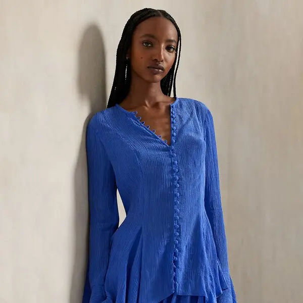 Ralph Lauren Crinkled Button-front Top - Indigo Sky