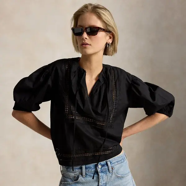 Ralph Lauren Lace-trimmed Cotton Shirt - Polo Black