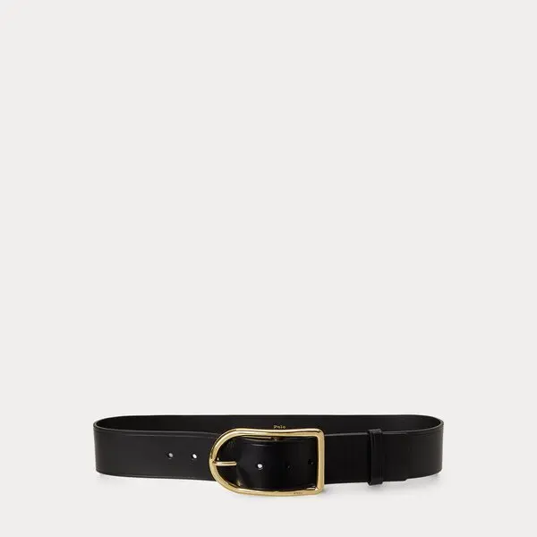 Ralph Lauren Curved Buckle Leather Belt - Black