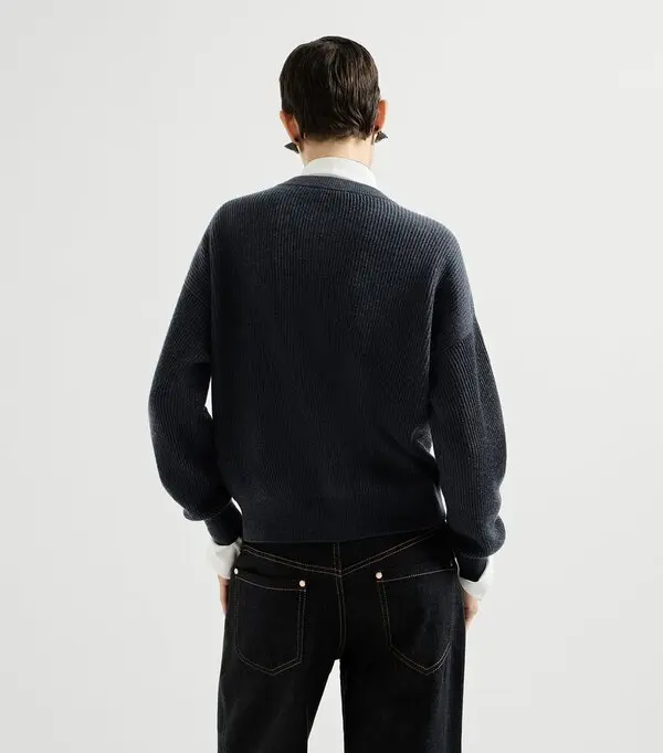 Brunello Cucinelli Ribbed Cashmere-blend Cardigan With Metallic Threads