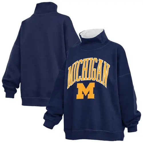 PRESSBOX Michigan Wolverines Oversized Mock Neck Sweatshirt