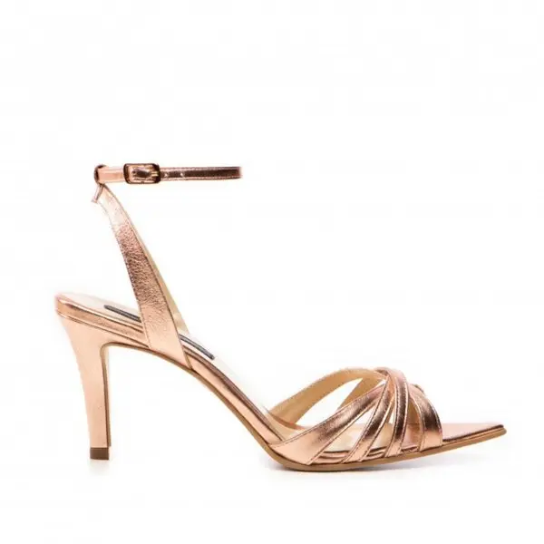 THE 5TH ELEMENT Rose Gold Metallic Leather Strappy High Heel Sandals