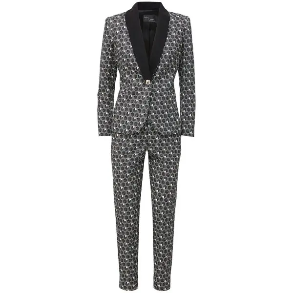 LAYO G Geometric Pattern Stretch Suit Set - Black/brown