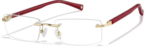 Zenni Rectangle Rimless Eyeglasses With Acetate Temples - Gold And Red