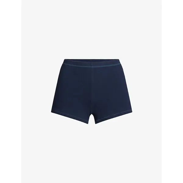 SKIMS Loose Rib Cotton-jersey Shorts - Navy