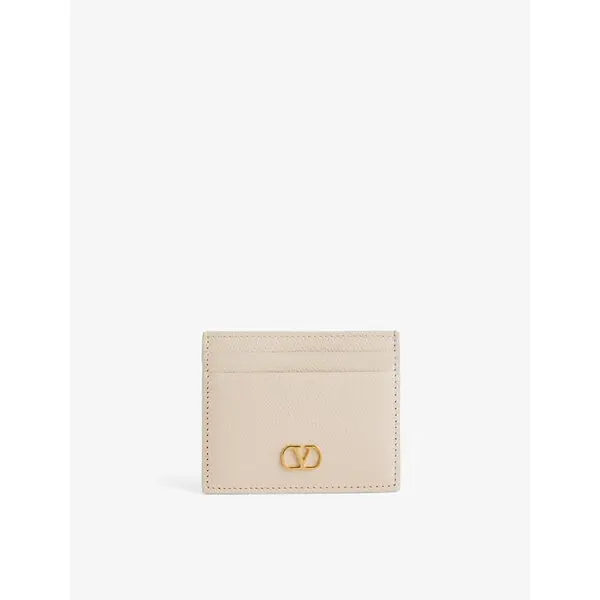Valentino Garavani Vlogo Signature Grainy Leather Card Holder - Light Ivory