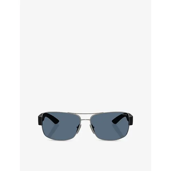 Prada Rectangular Frame Metal Sunglasses - Grey