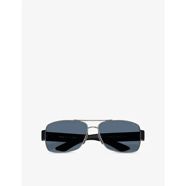 Prada Rectangular Frame Metal Sunglasses - Grey