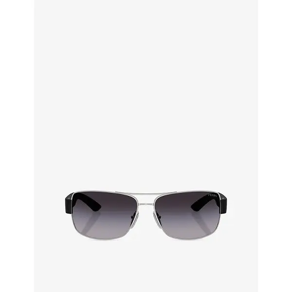Prada Rectangular Frame Metal Sunglasses - Silver