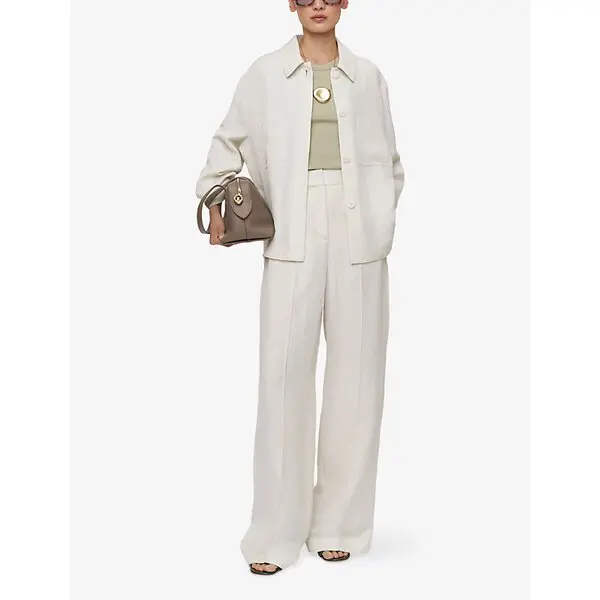 JOSEPH High-rise Wide-leg Linen-blend Trousers - Wax