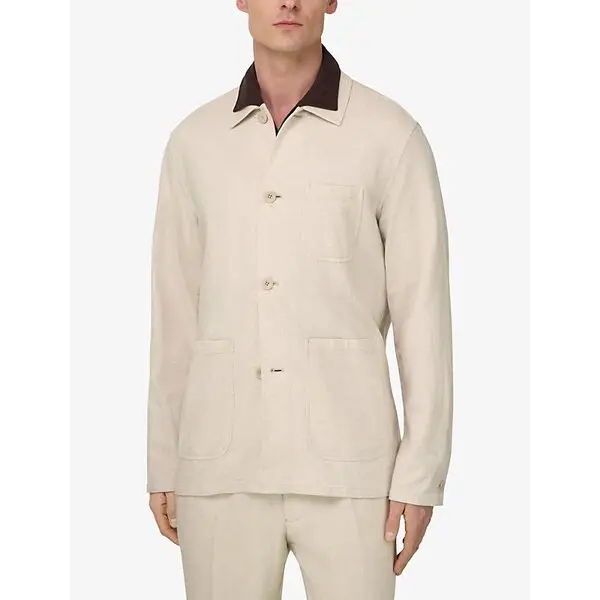 Boggi Milano Patch-pocket Regular-fit Cotton And Linen Overshirt