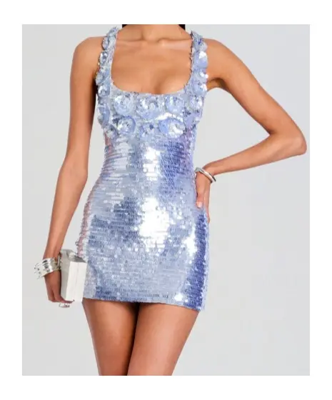 Retrofete Joanne Embroidered Sequin Mini Dress - Ice-blue