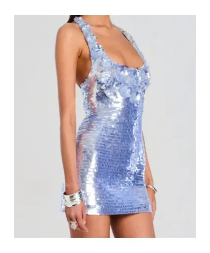 Retrofete Joanne Embroidered Sequin Mini Dress - Ice-blue
