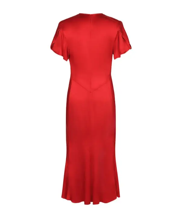 Victoria Beckham Pleated V-neck Midi Dress - Red