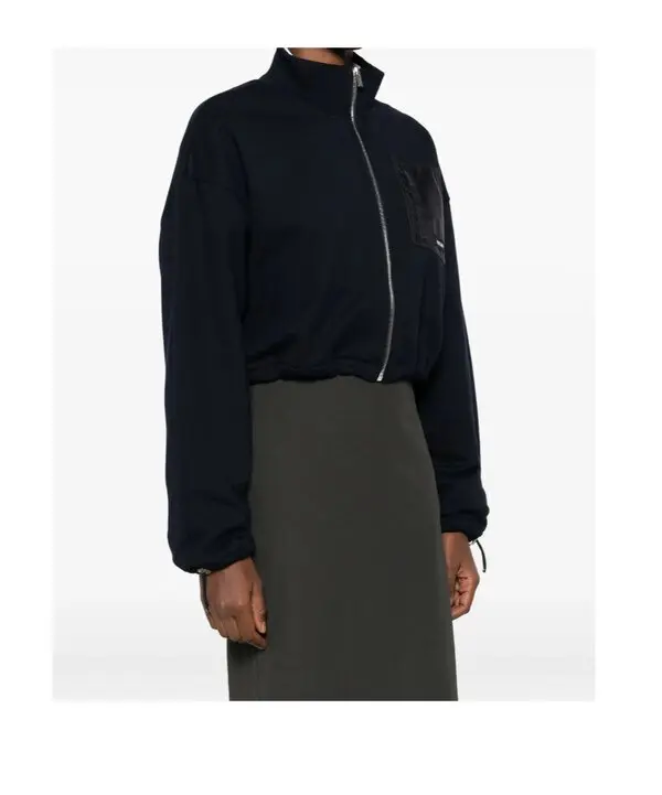 Miu Miu Cropped Zip-up Sweatshirt With Drawstring Cuffs