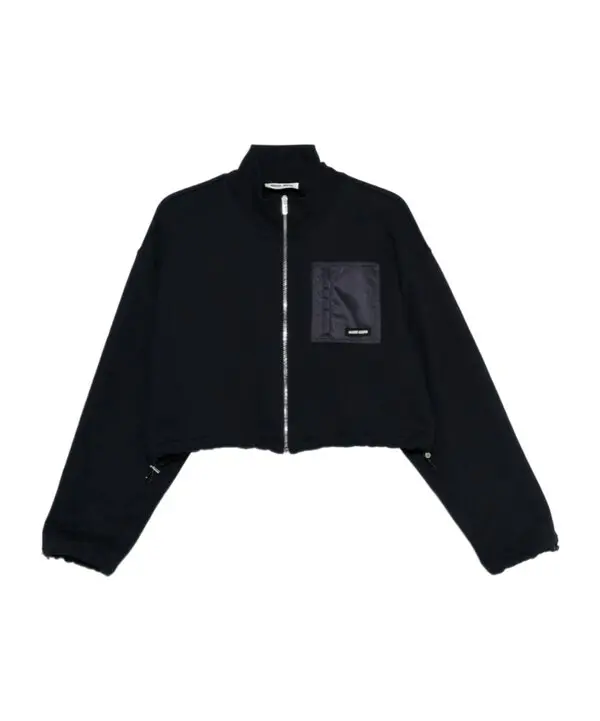 Miu Miu Cropped Zip-up Sweatshirt With Drawstring Cuffs - Blue