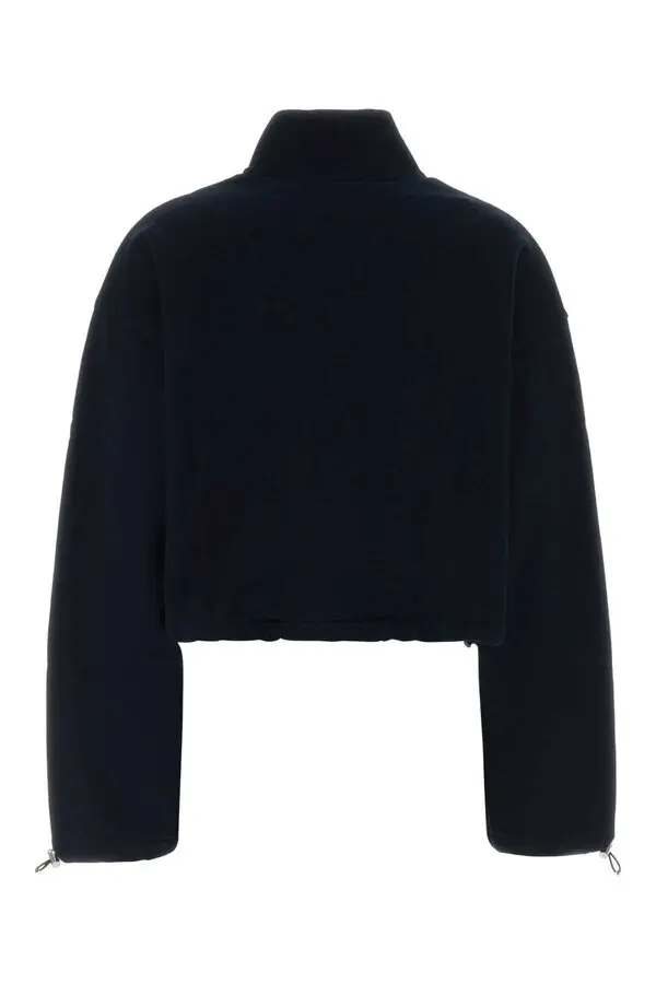 Miu Miu Cropped Zip-up Sweatshirt With Drawstring Cuffs - Blue