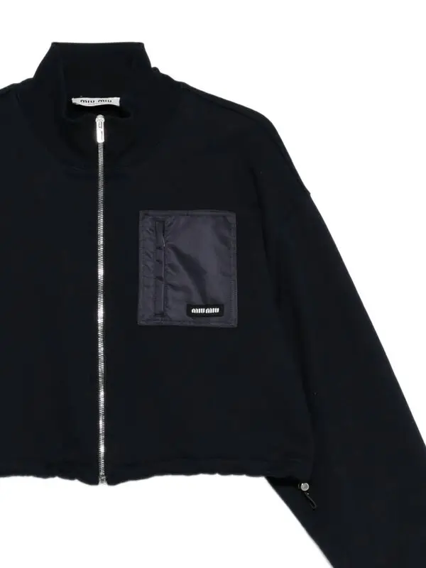 Miu Miu Cropped Zip-up Sweatshirt With Drawstring Cuffs - Blue