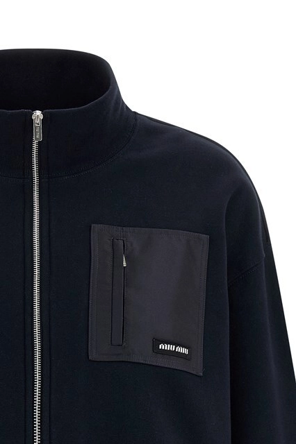 Miu Miu Cropped Zip-up Sweatshirt With Drawstring Cuffs - Blue